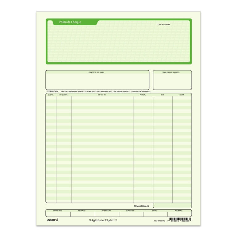 Poliza De Cheque Tamaño Carta Autocopiante - Rayter