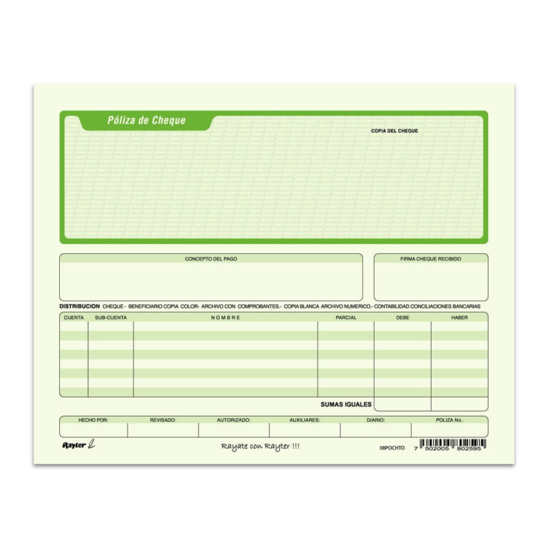 Póliza de Cheques Medio Oficio - Rayter